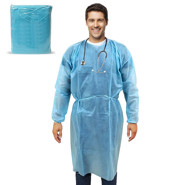 Blue Disposable Isolation Gowns - Level 2 40gsm PP+PE with Elastic Cuf ...